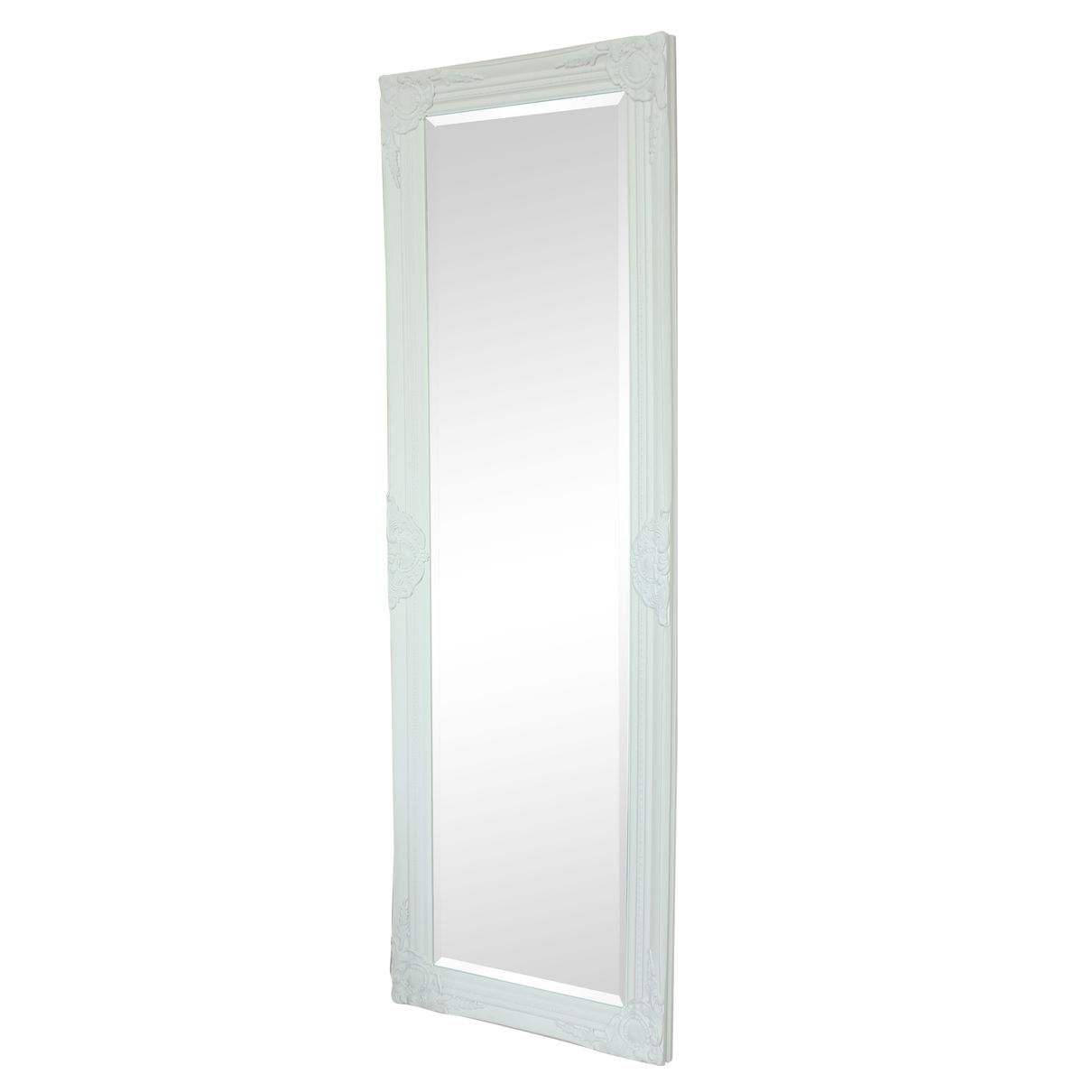 Tall / Long White Ornate Wall / Leaner Mirror 47cm x 142cm