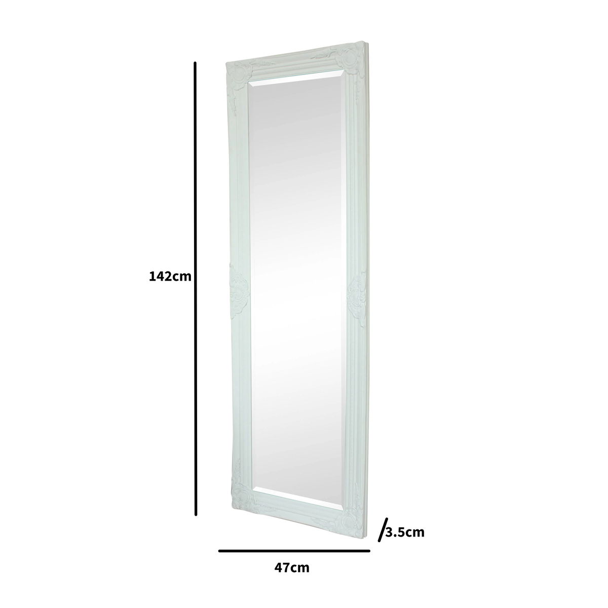Tall / Long White Ornate Wall / Leaner Mirror 47cm x 142cm