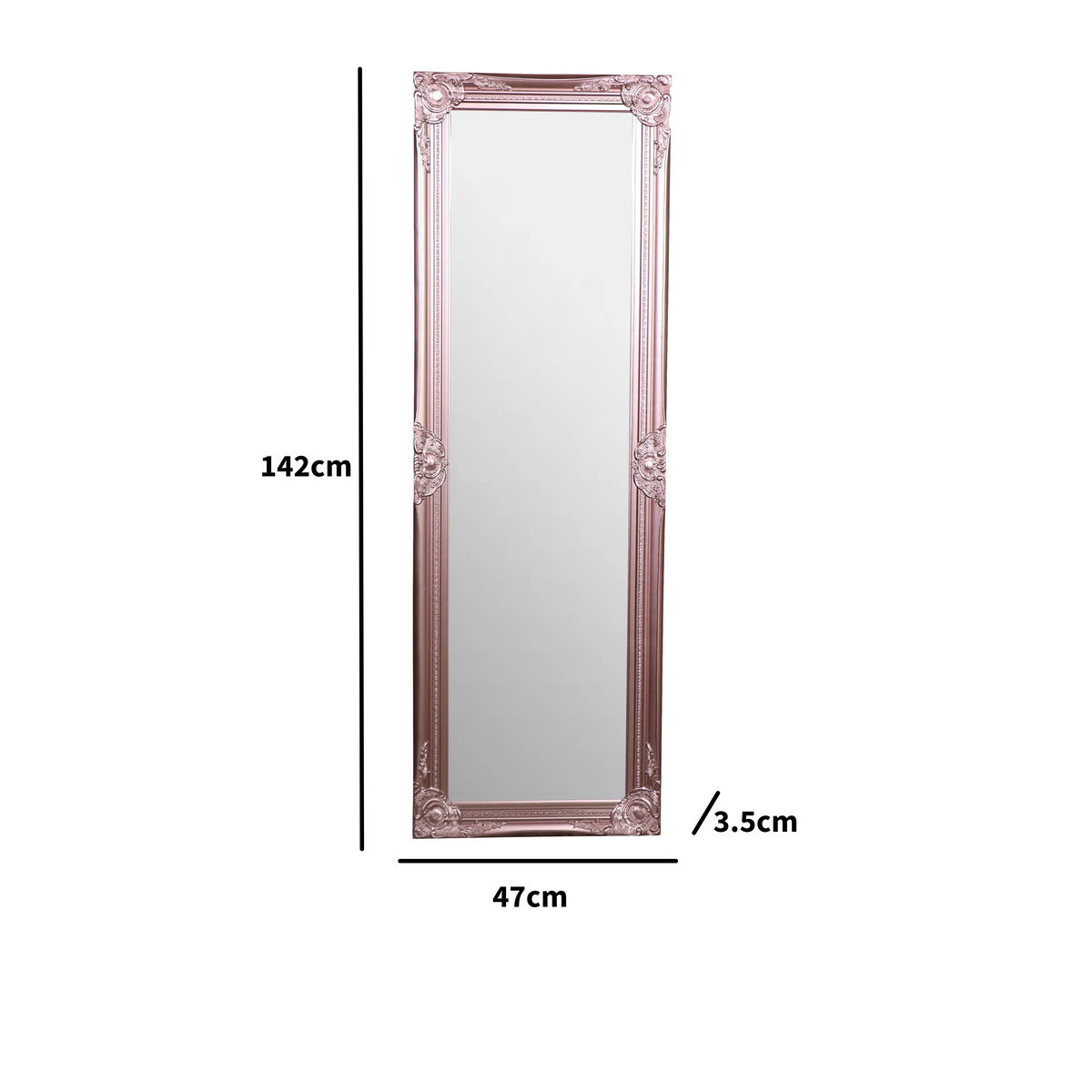 Tall Ornate Rose Pink Mirror 47cm x 142cm