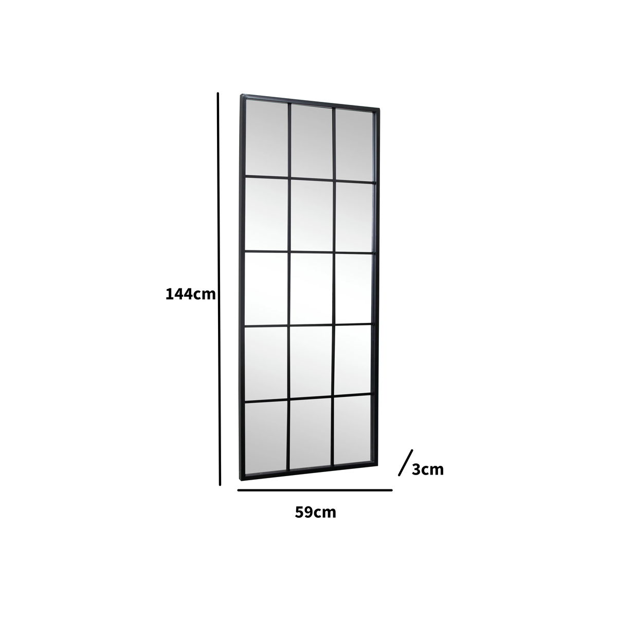 Extra Large Matt Black Window Mirror 144cm x 59cm