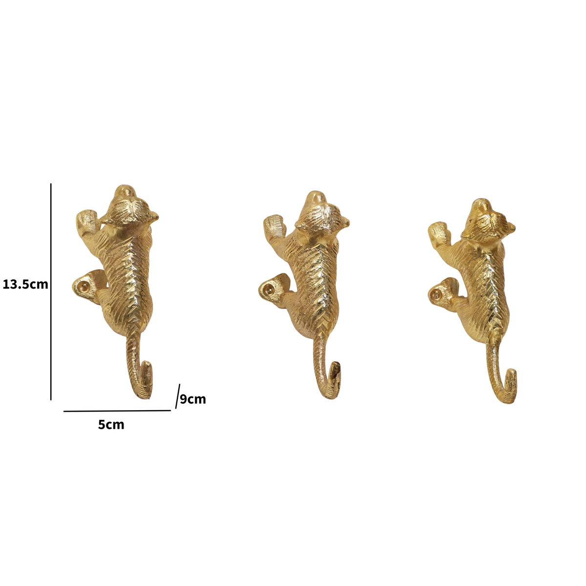 Set of 3 Gold Monkey Wall Hooks