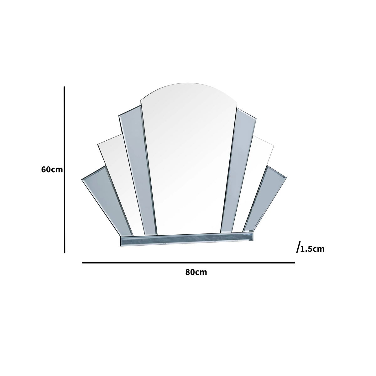 Grey Glass Art Deco Arch Fan Wall Mirror 80cm x 60cm