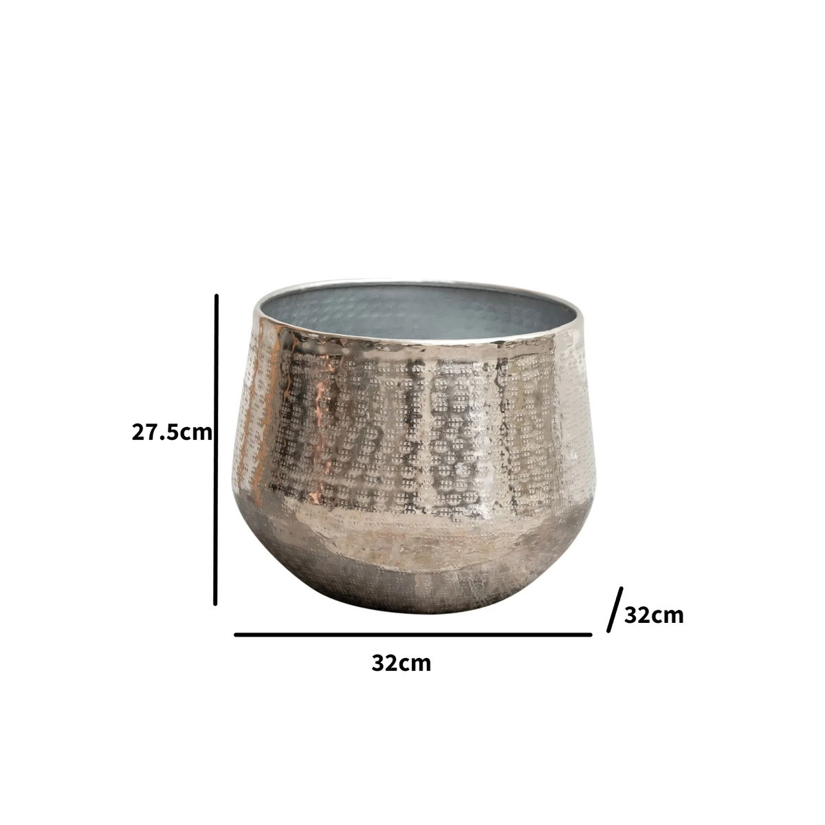 Large Round Silver Patterned Planter