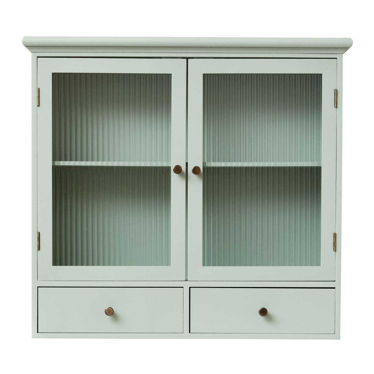 Sage Green Reeded Glass Wall Cabinet with Drawers