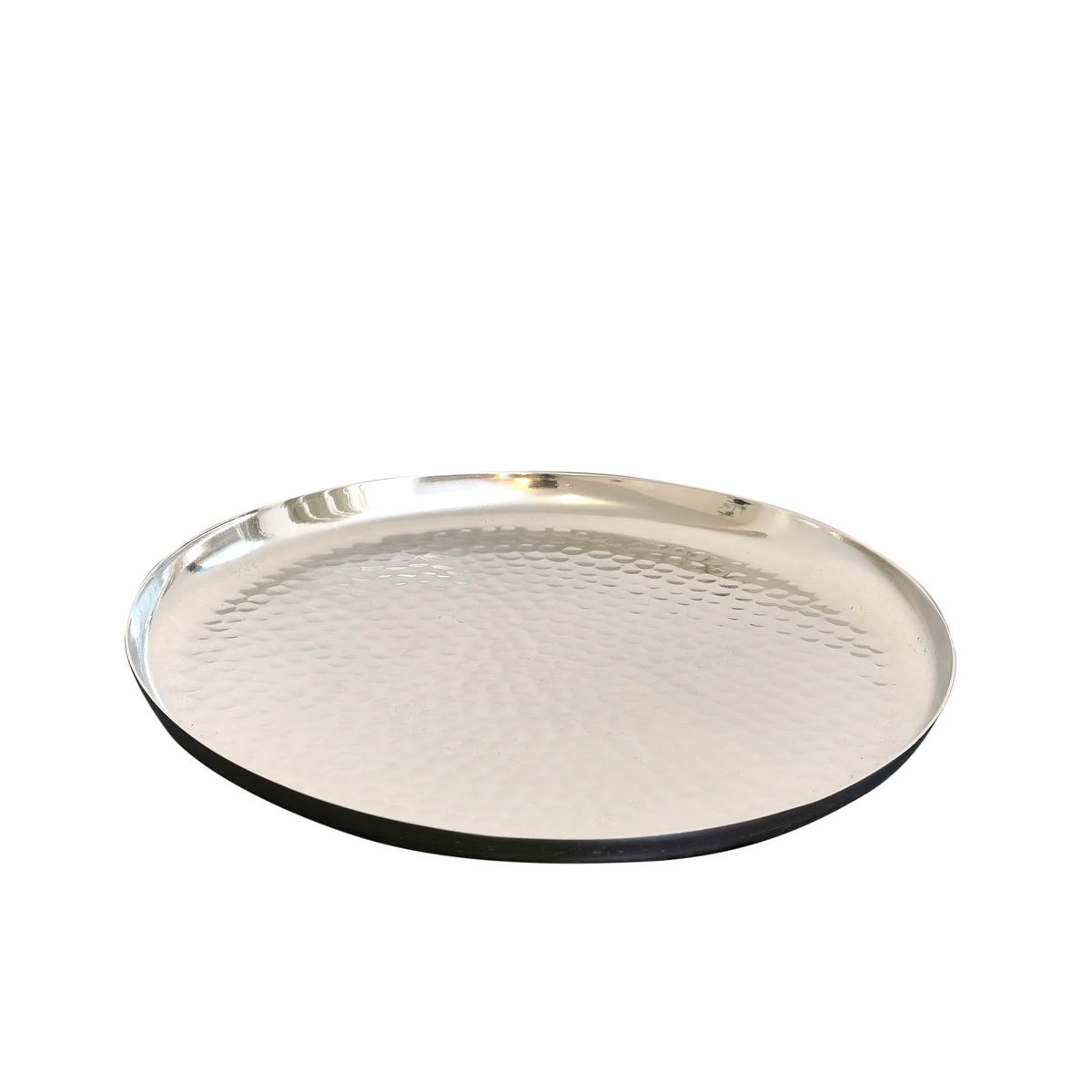 Large Round Silver Hammered Metal Tray | Melody Maison