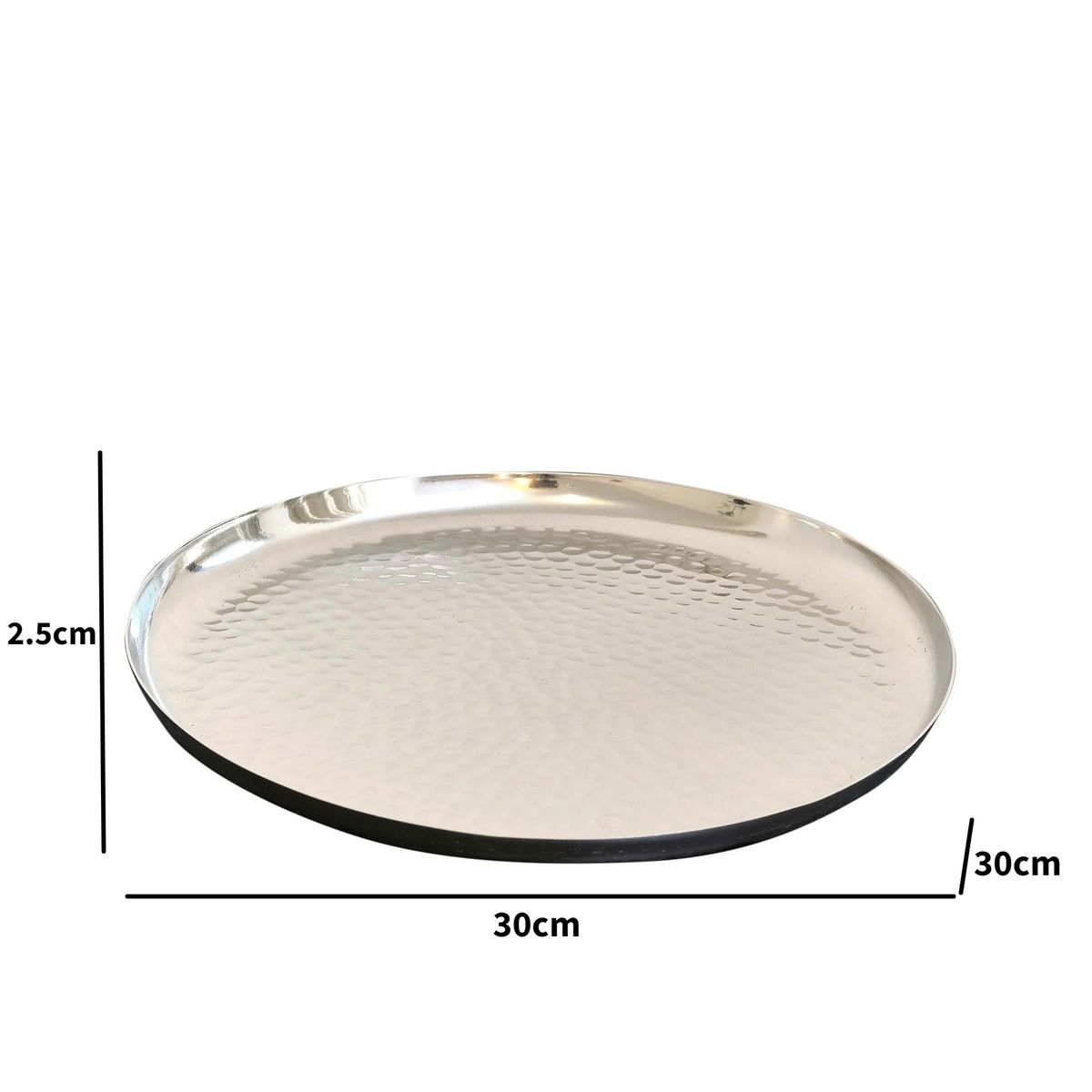 Large Round Silver Hammered Metal Tray | Melody Maison