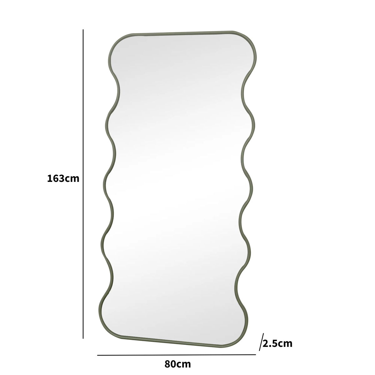 Olive Green Full Length Wave Mirror - 163cm x 80cm | Melody Maison