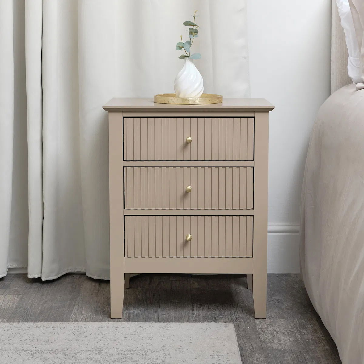 3 Drawer Bedside Table - Hales Tan Range