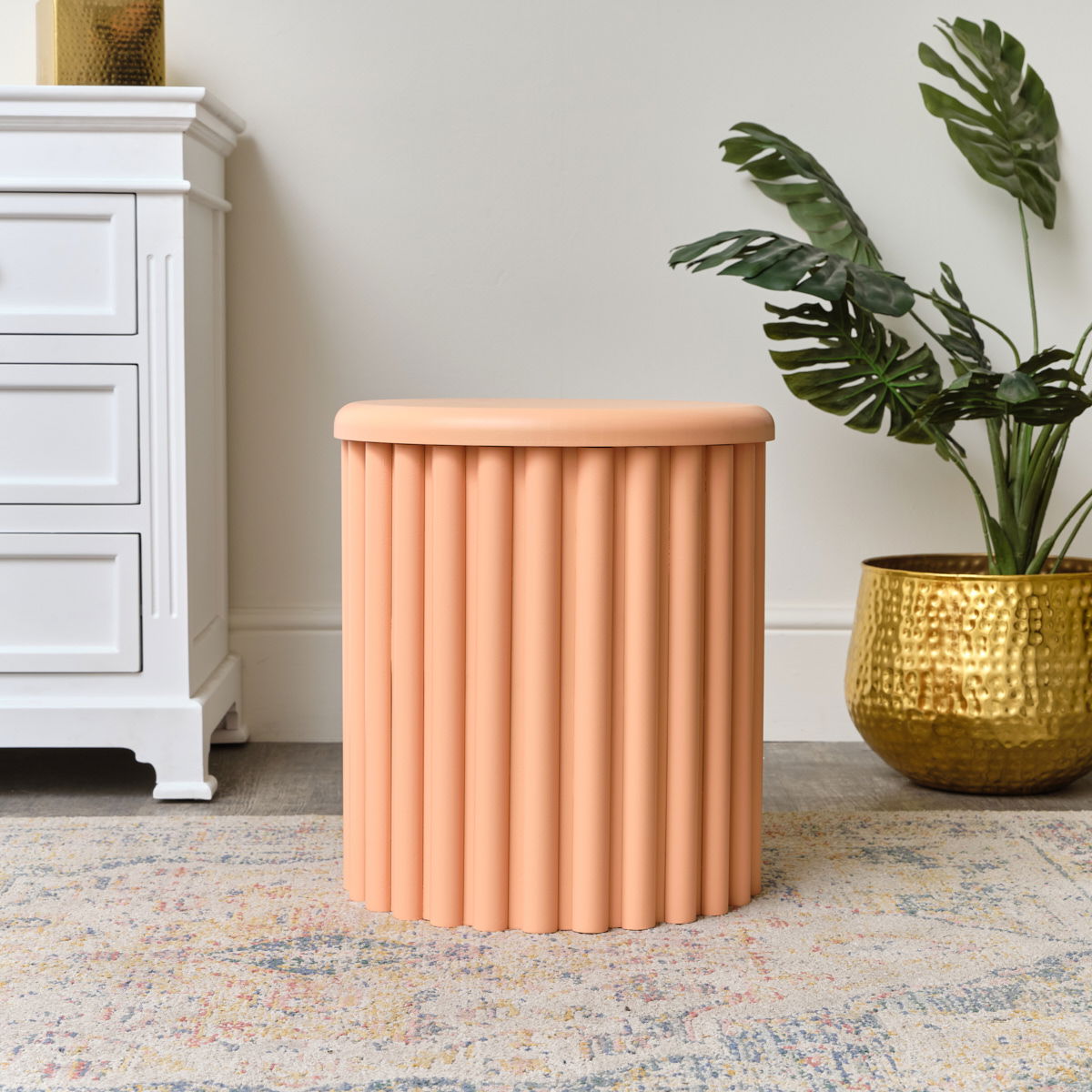 Apricot Wooden Fluted Storage Stool / Side Table | Melody Maison
