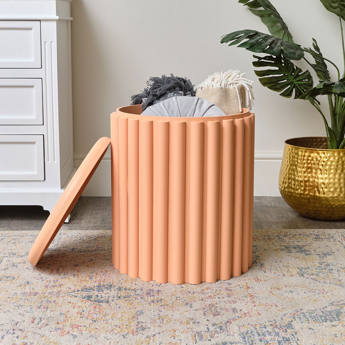 Apricot Wooden Fluted Storage Stool / Side Table | Melody Maison