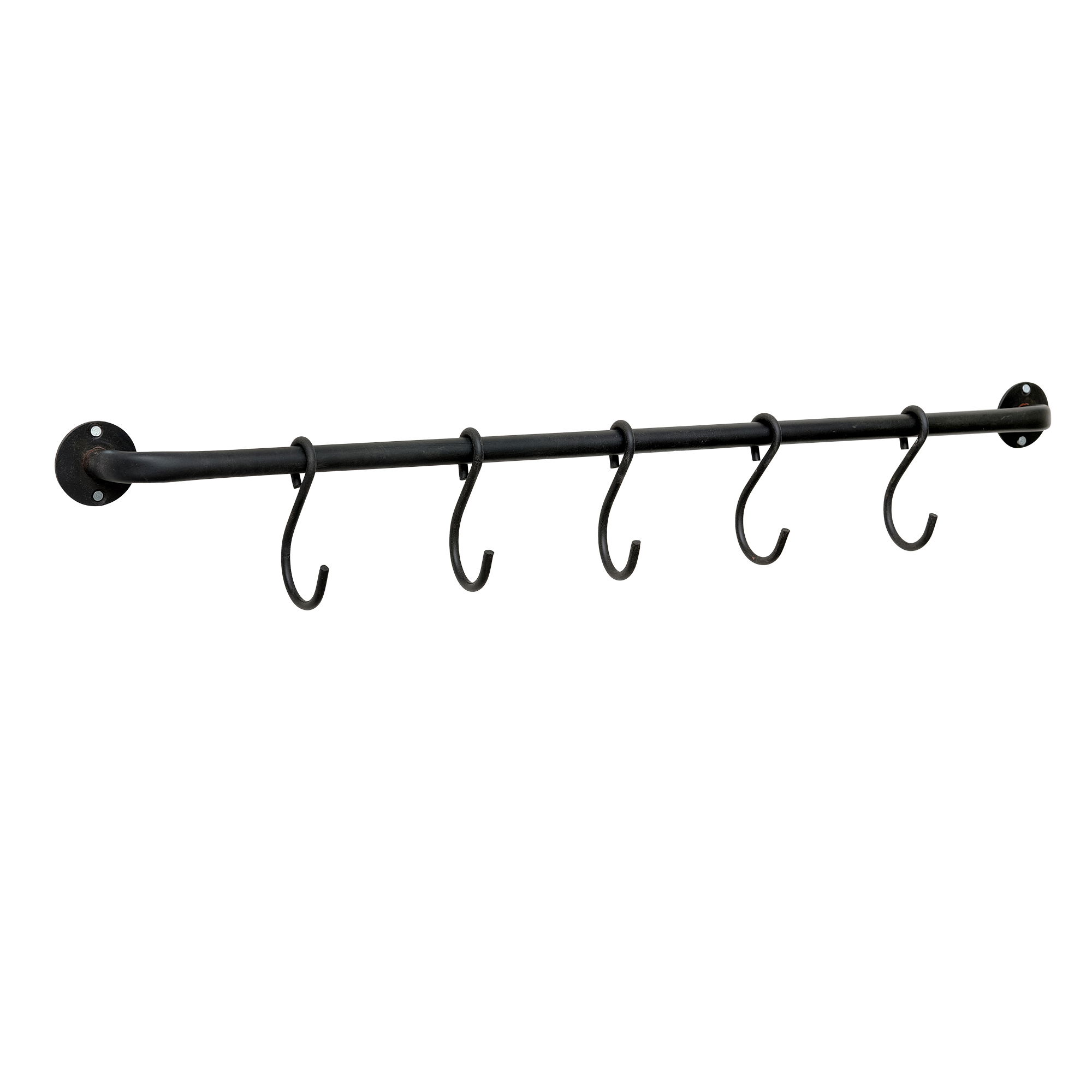 Black Industrial Wall Mounted Rail with 5 Storage Hooks | Melody Maison