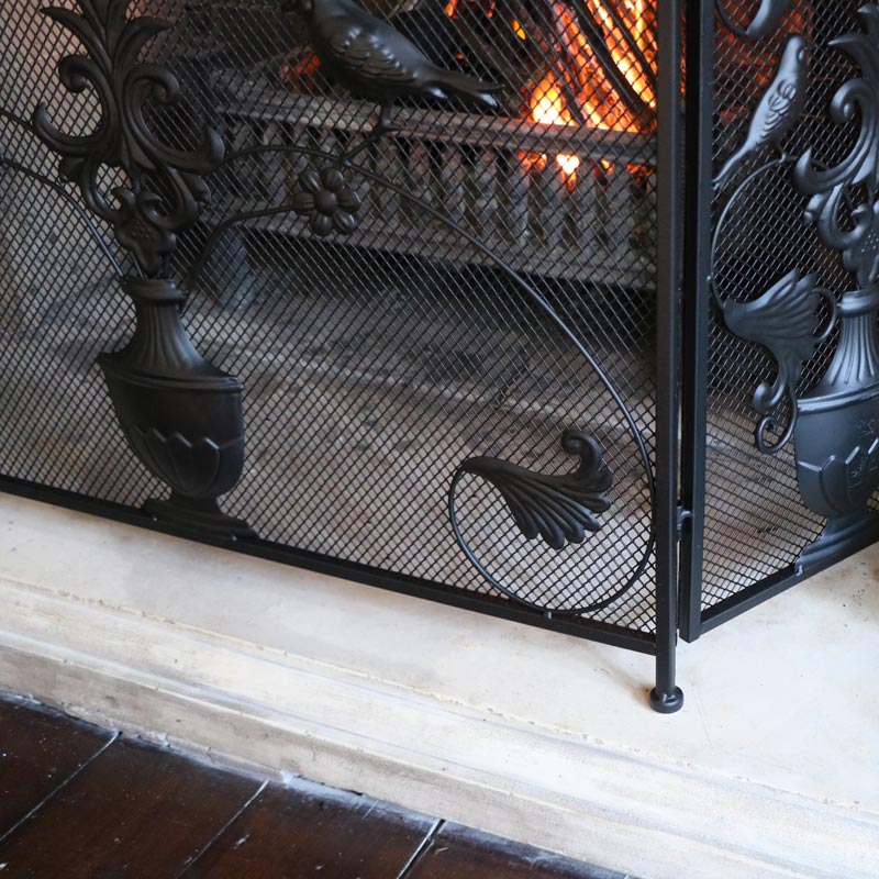 Black Metal Bird & Vine Fire Screen