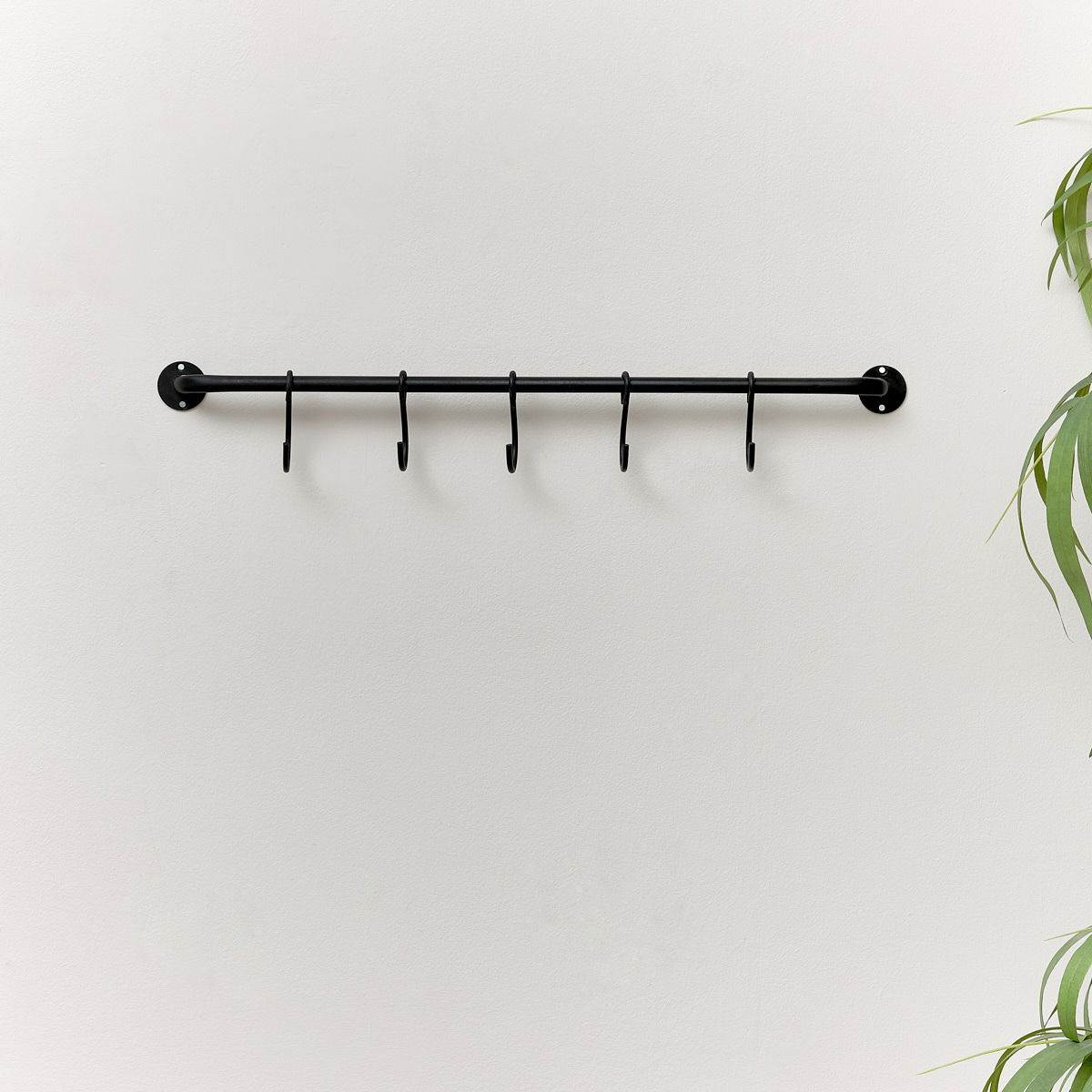 Black Industrial Wall Mounted Rail with 5 Storage Hooks | Melody Maison