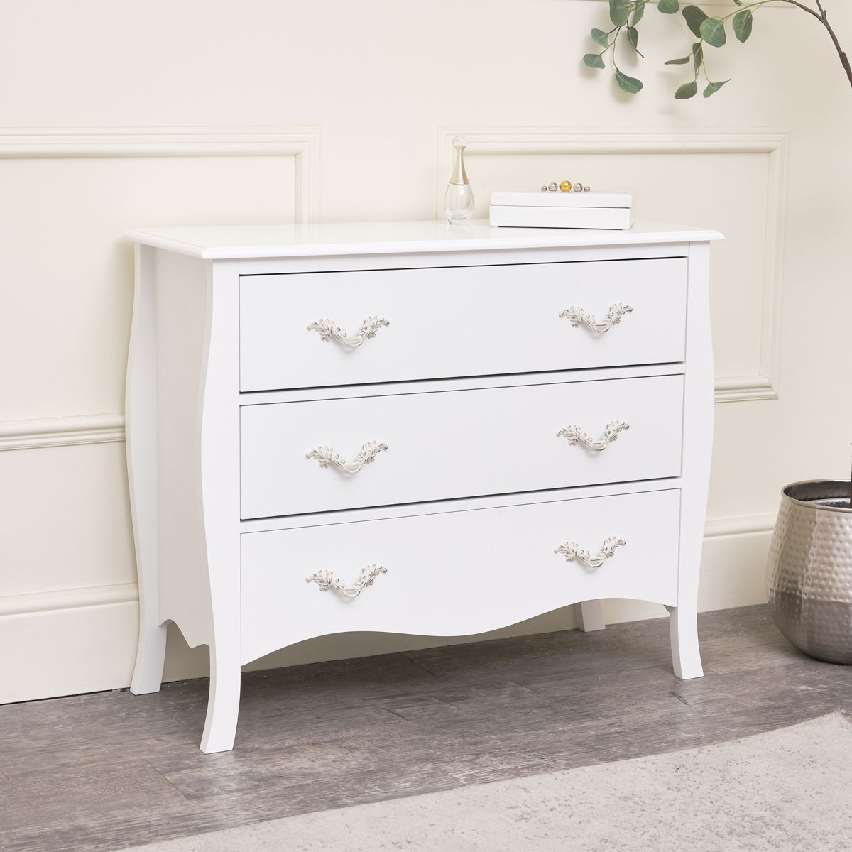 Large 3 Drawer Chest of Drawers - Elizabeth White Range | Melody Maison