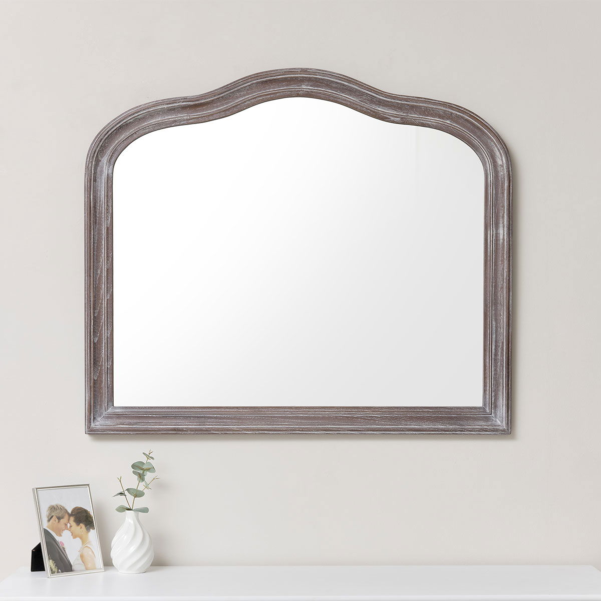 Large Arched Wooden Framed Wall Mirror 90cm x 77cm | Melody Maison