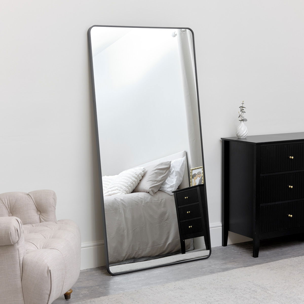 Large Black Curved Framed Wall / Leaner Mirror 160cm x 80cm | Melody Maison