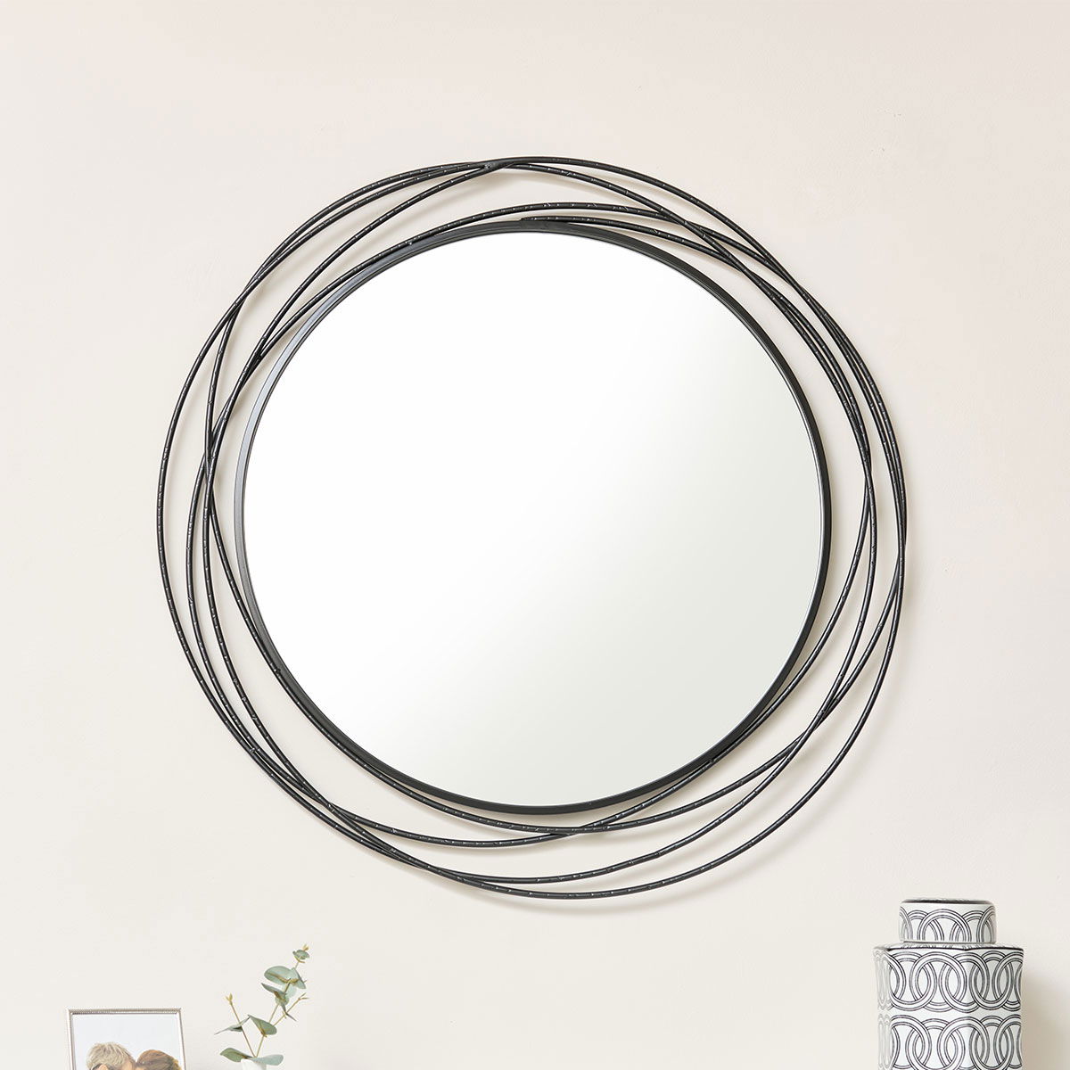 Large Black Swirl Wall Mirror - 88cm x 85cm | Melody Maison