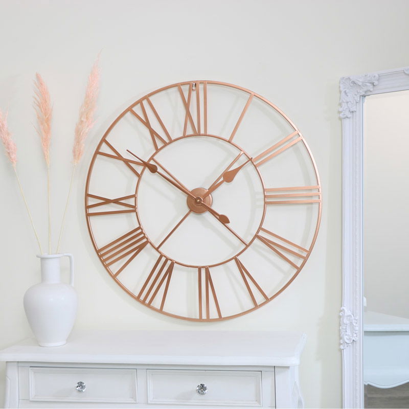 Large Rose Gold Copper Metal Skeleton Clock 80cm x 80cm