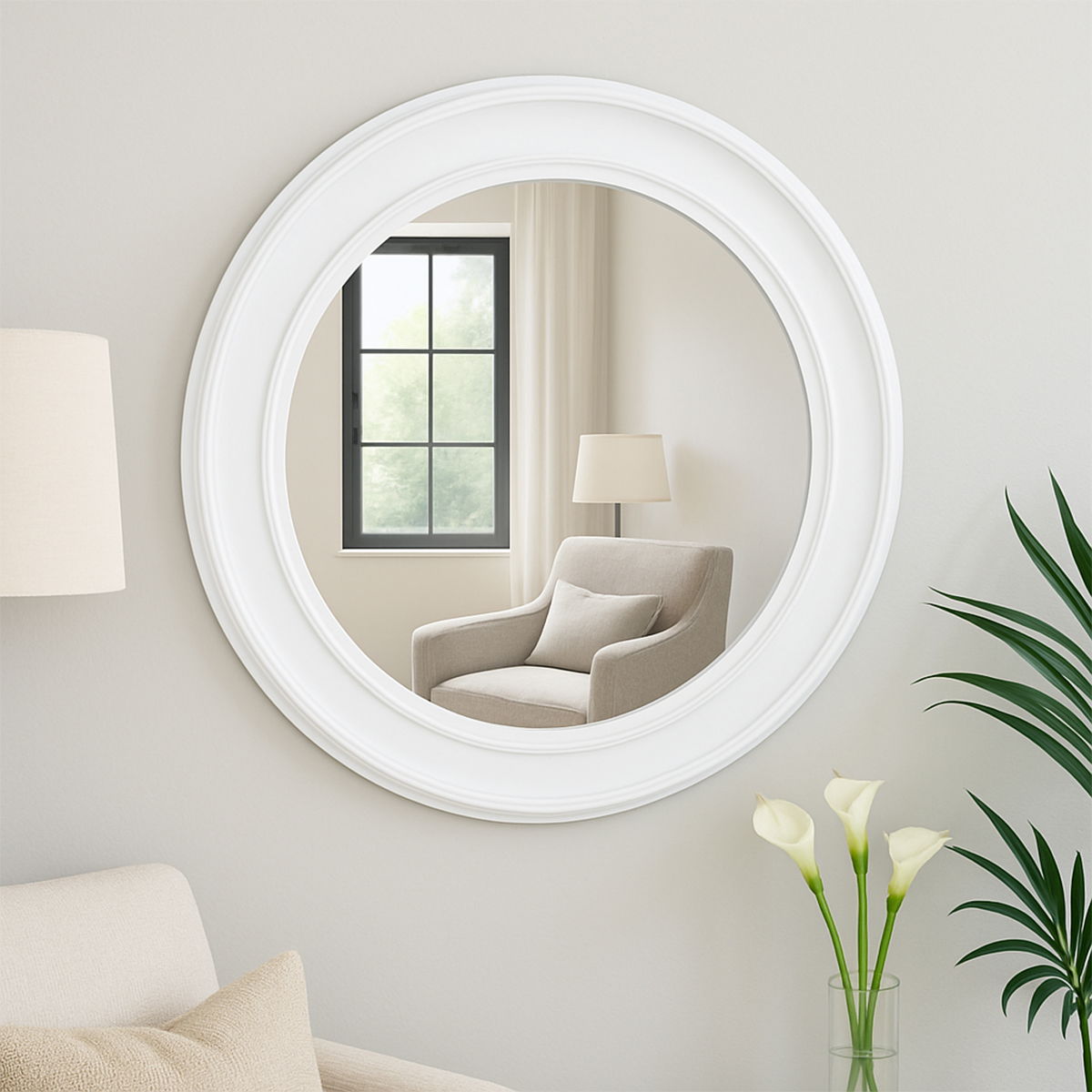 Large Round Vintage White Wall Mirror 80cm x 80cm
