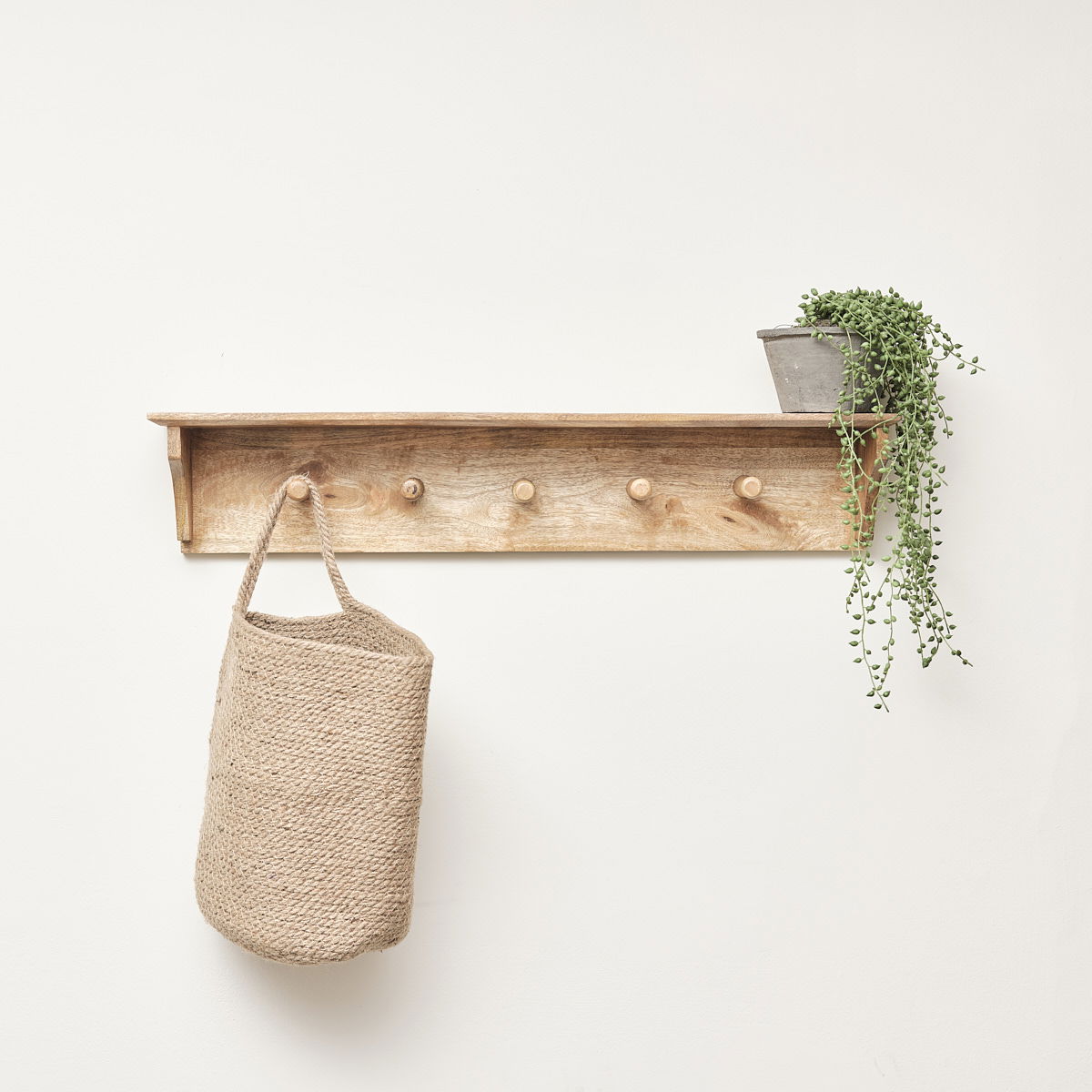 Mango Wood Wall Shelf with Hooks | Melody Maison
