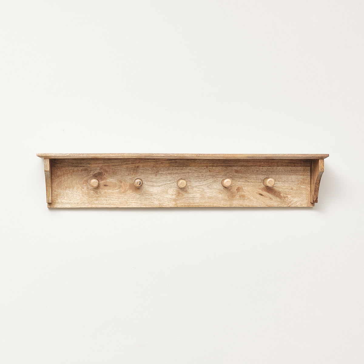 Mango Wood Wall Shelf with Hooks | Melody Maison
