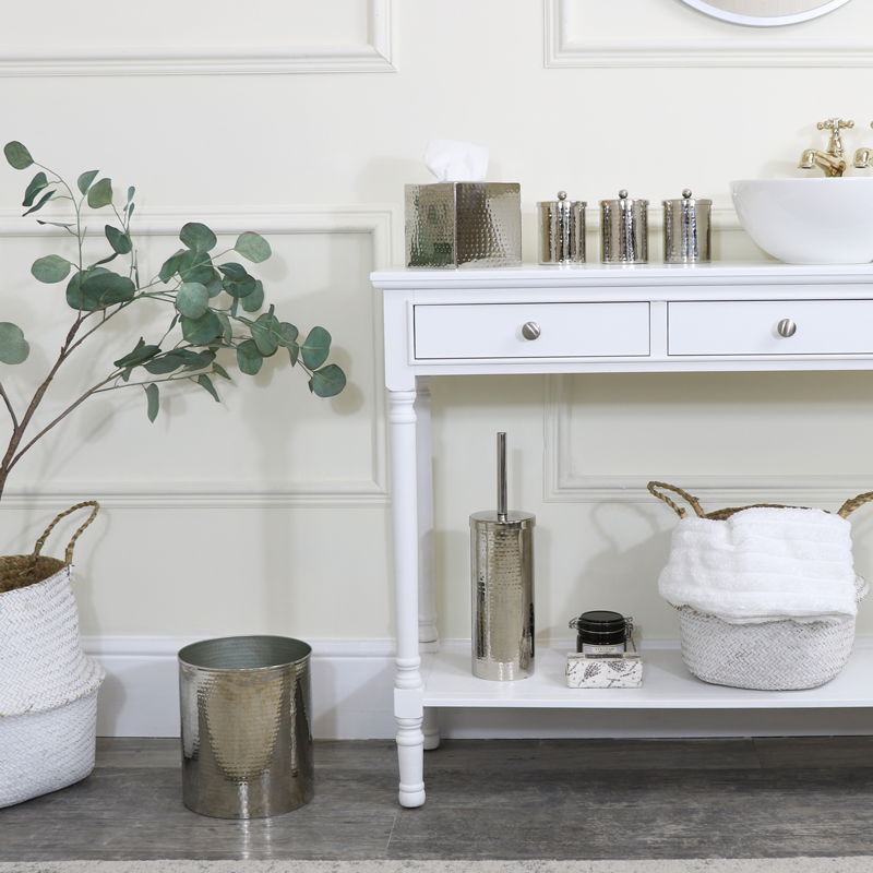 Metal Hammered Silver Storage Waste Bin