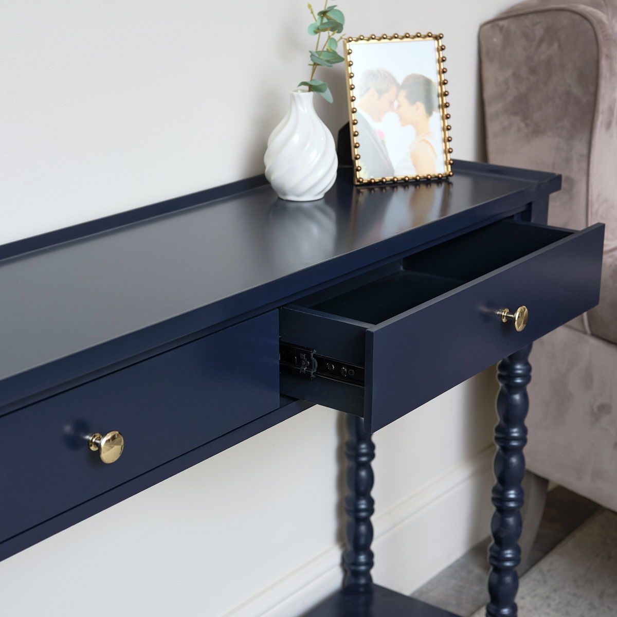 Navy Blue Bobble 2 Drawer Console Table 110cm x 78cm | Melody Maison