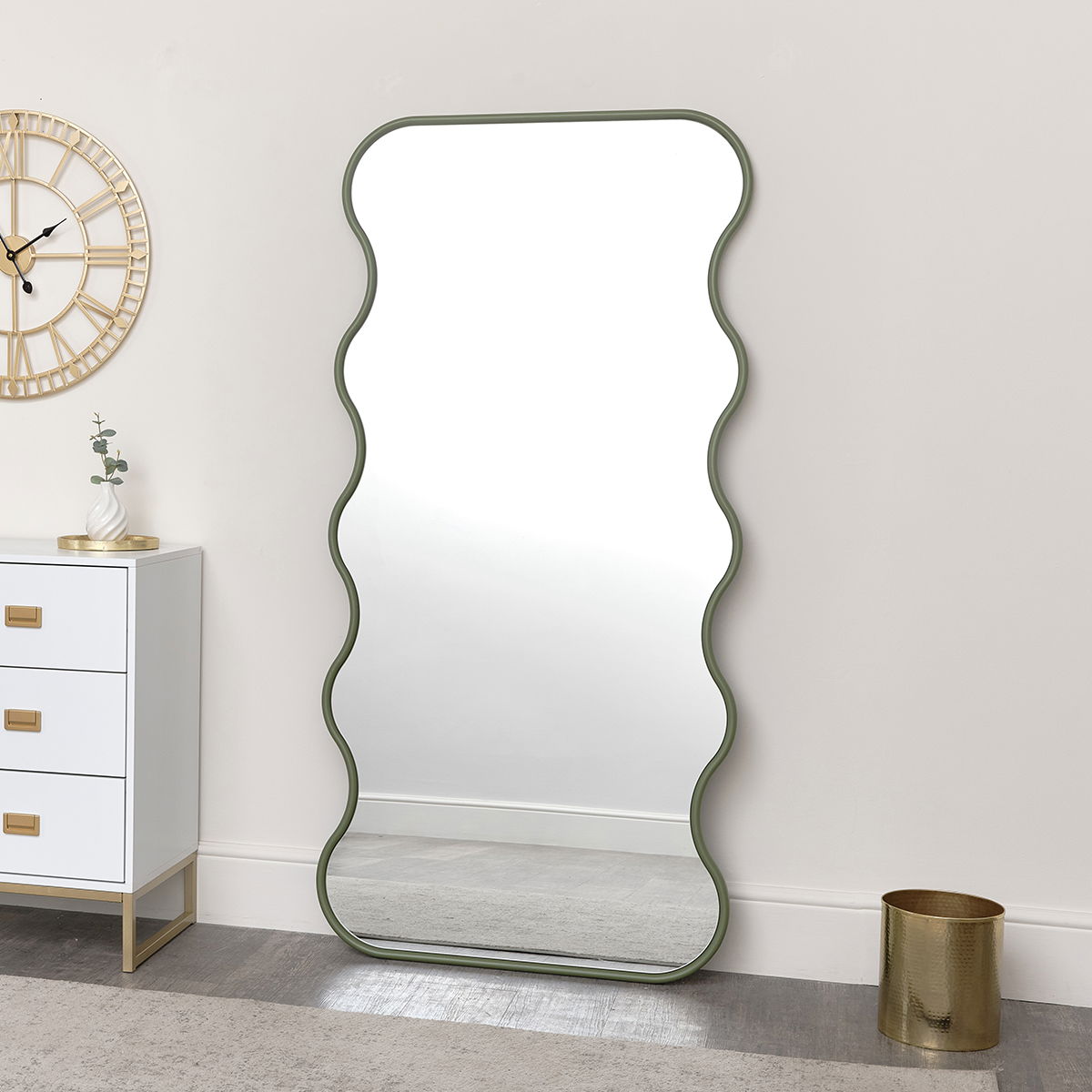 Olive Green Full Length Wave Mirror - 163cm x 80cm | Melody Maison