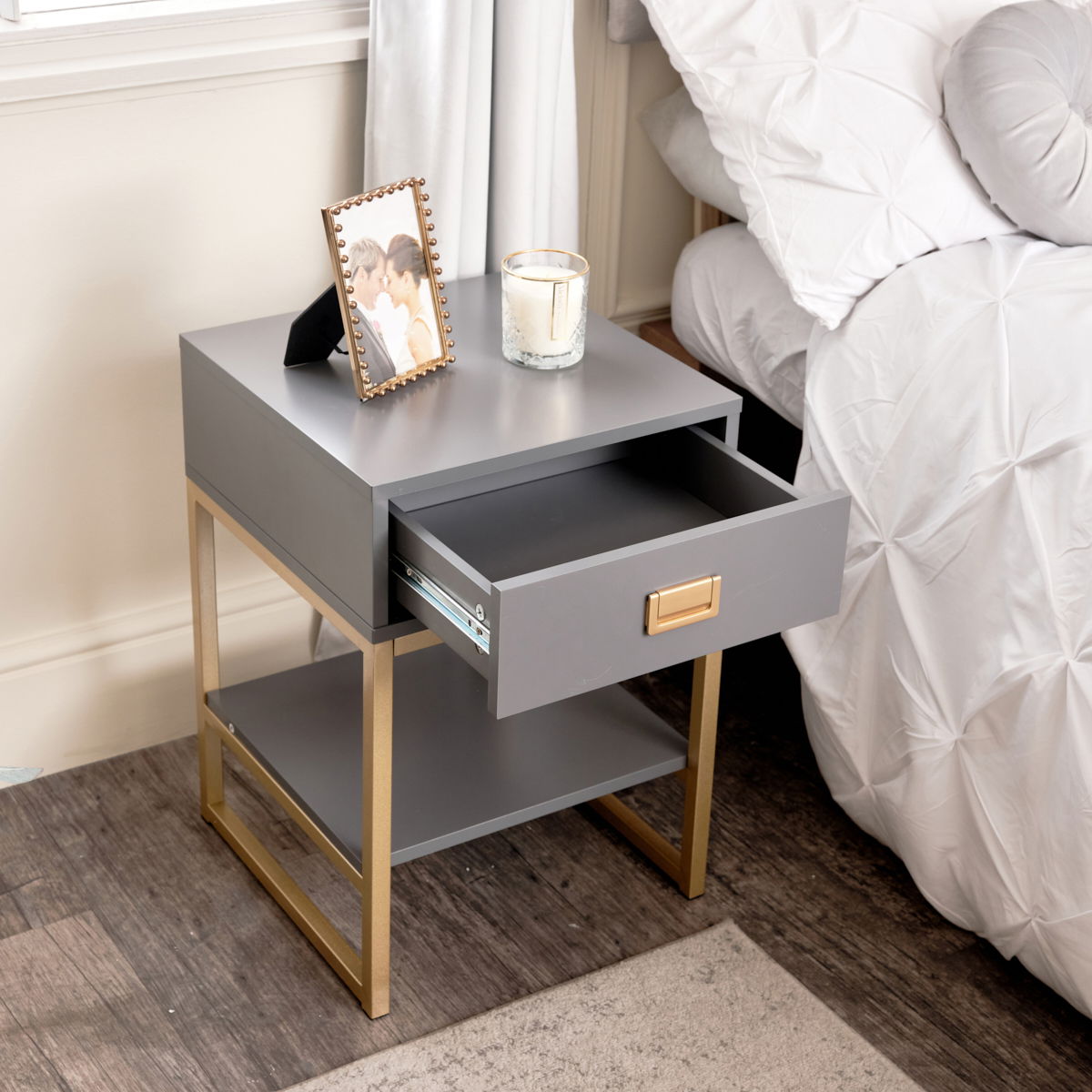 One Drawer Bedside Table - Elle Slate Range | Melody Maison