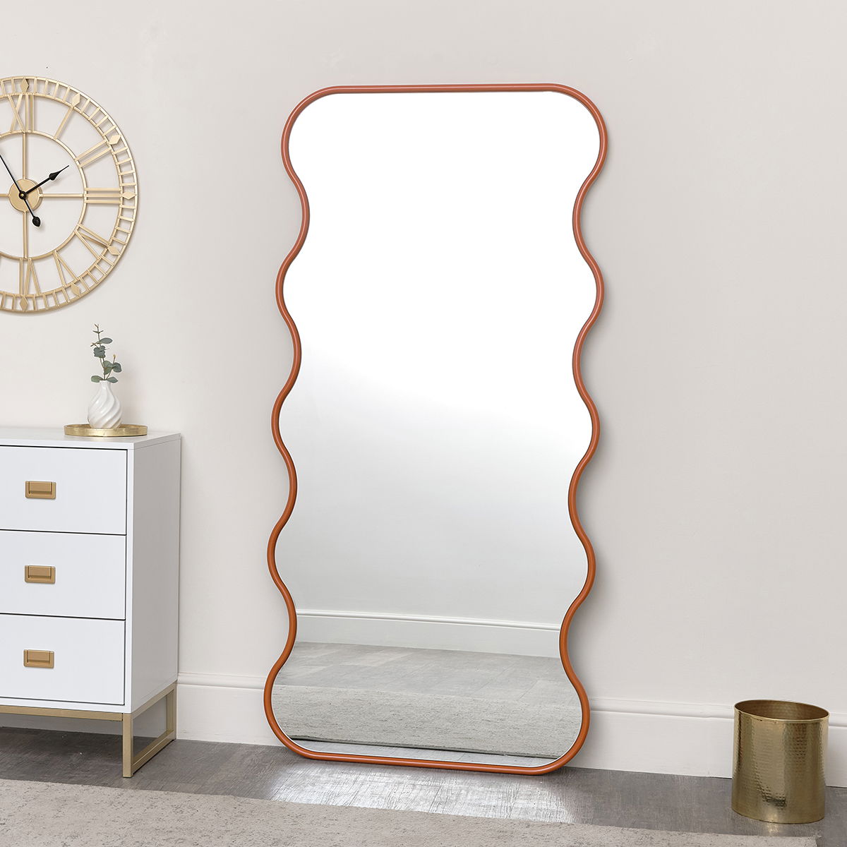 Orange Full Length Wave Mirror - 163cm x 80cm | Melody Maison