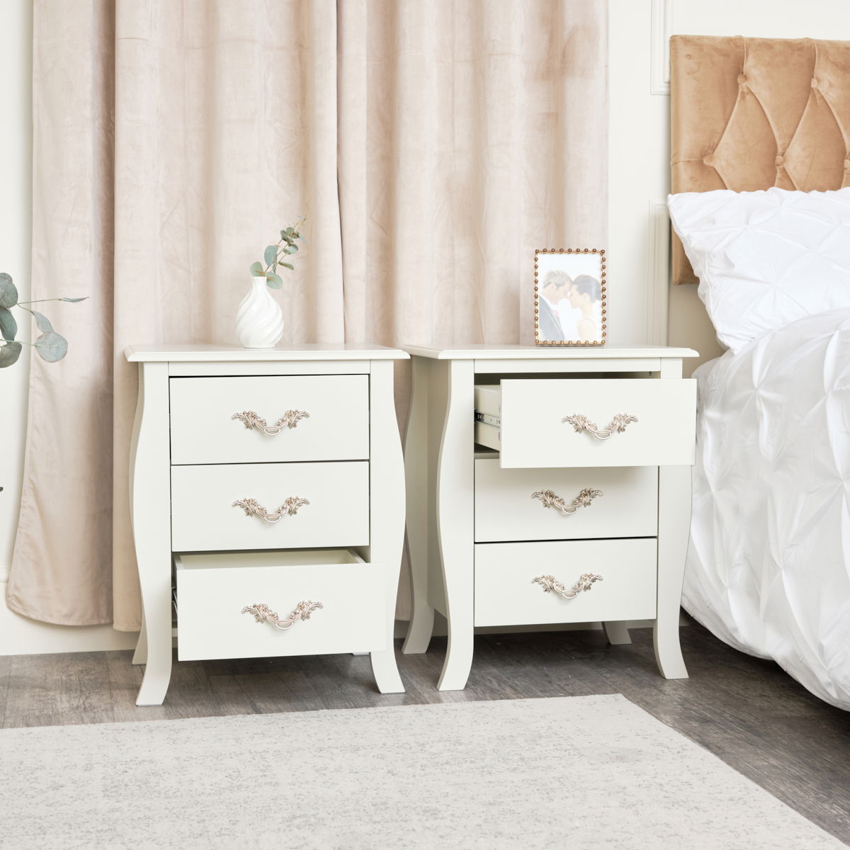 Pair of 3 Drawer Bedside Tables - Elizabeth Ivory Range | Melody Maison