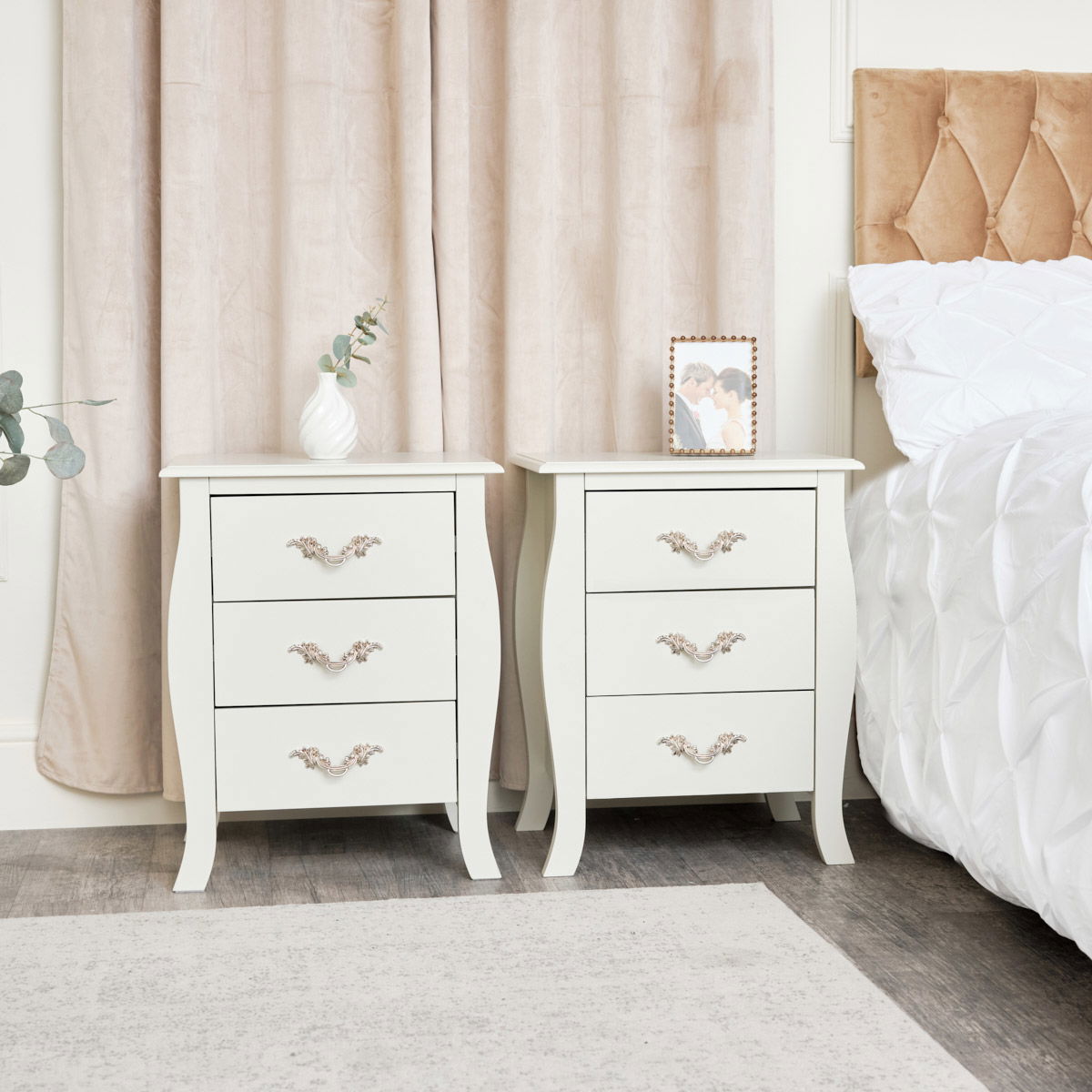 Pair of 3 Drawer Bedside Tables - Elizabeth Ivory Range | Melody Maison