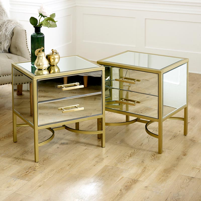 Pair of Gold Mirrored Bedsides - Venus Range | Melody Maison