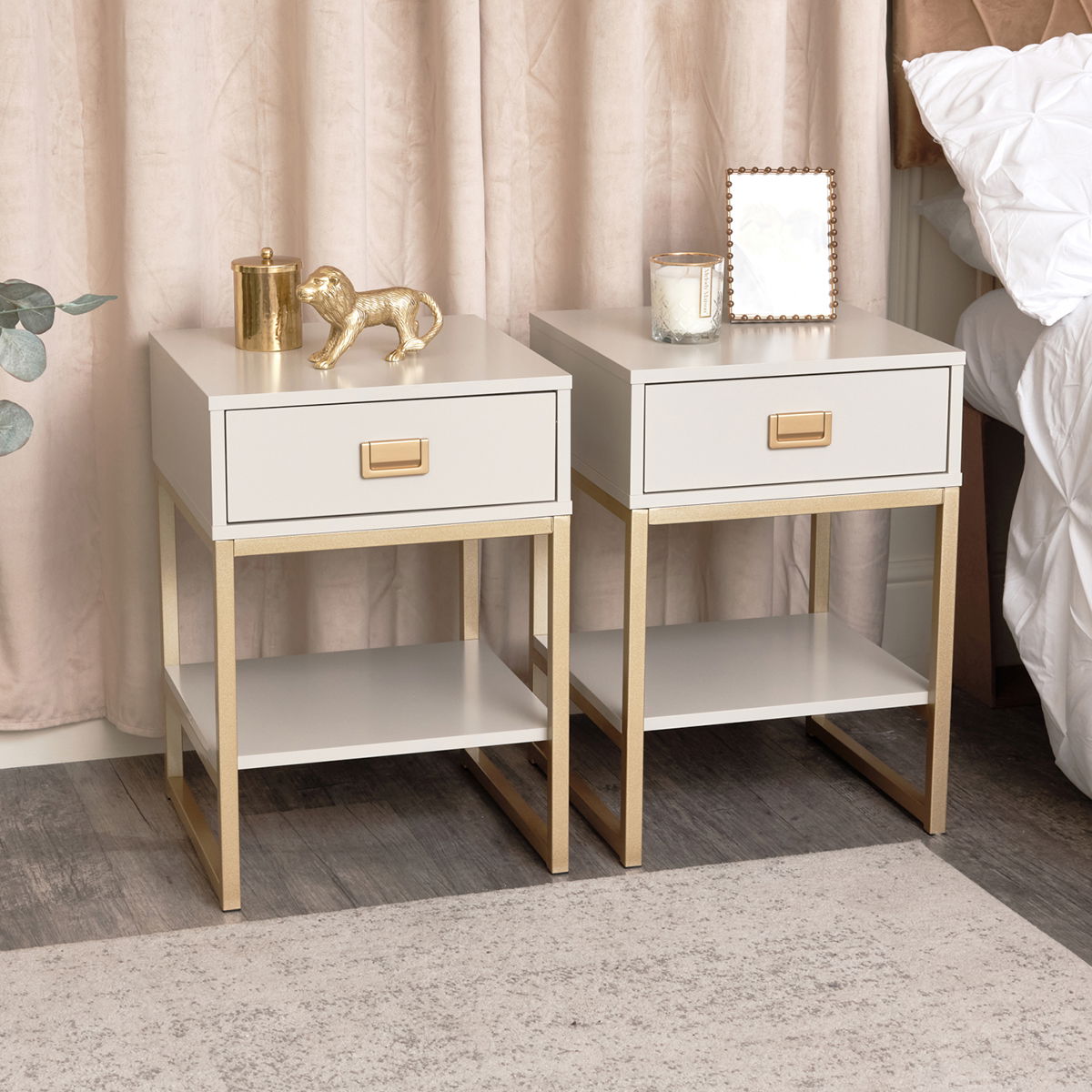 Pair of One Drawer Bedside Tables - Elle Stone Range | Melody Maison