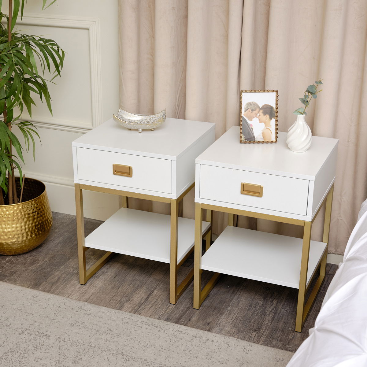 Pair of One Drawer Bedside Tables - Elle White Range | Melody Maison