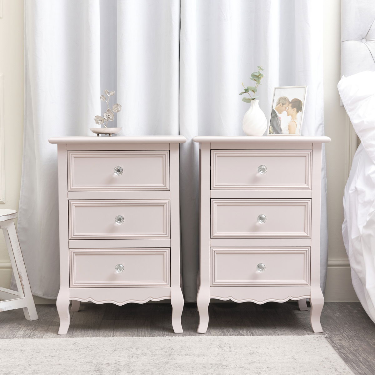 Pair of Pink 3 Drawer Bedside Tables - Victoria Pink Range | Melody Maison
