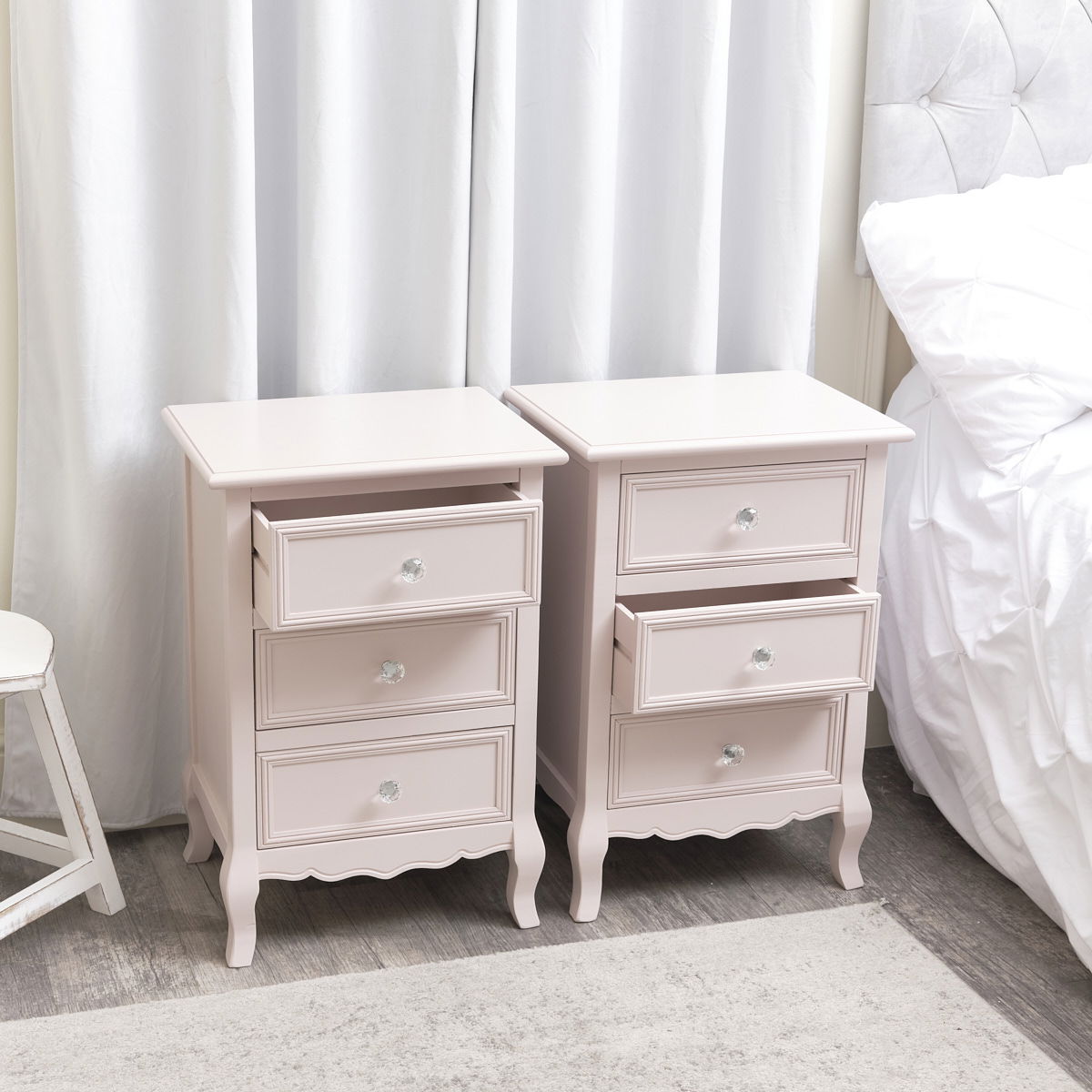 Pair of Pink 3 Drawer Bedside Tables - Victoria Pink Range | Melody Maison