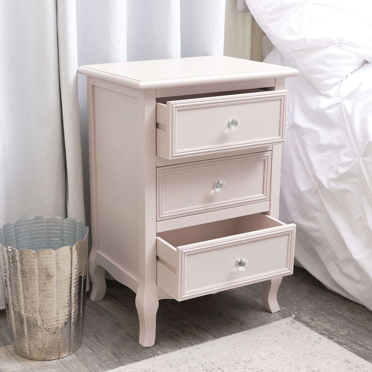 Pink 3 Drawer Bedside Table - Victoria Pink Range | Melody Maison