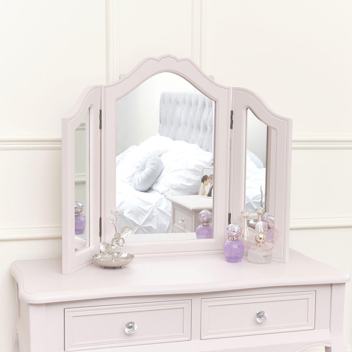 Pink Tabletop Triple Vanity Mirror - Victoria Pink Range | Melody Maison
