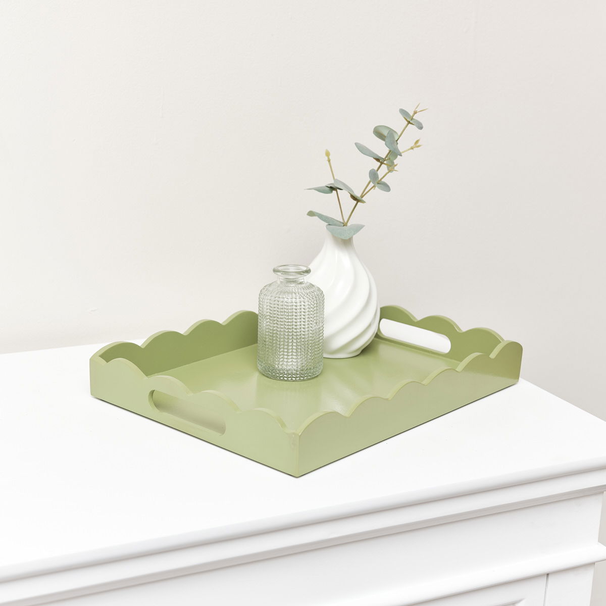 Rectangle Olive Green Scalloped Tray Melody Maison