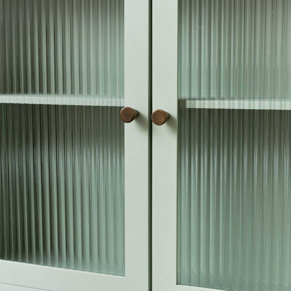 Sage Green Reeded Glass Wall Cabinet with Drawers