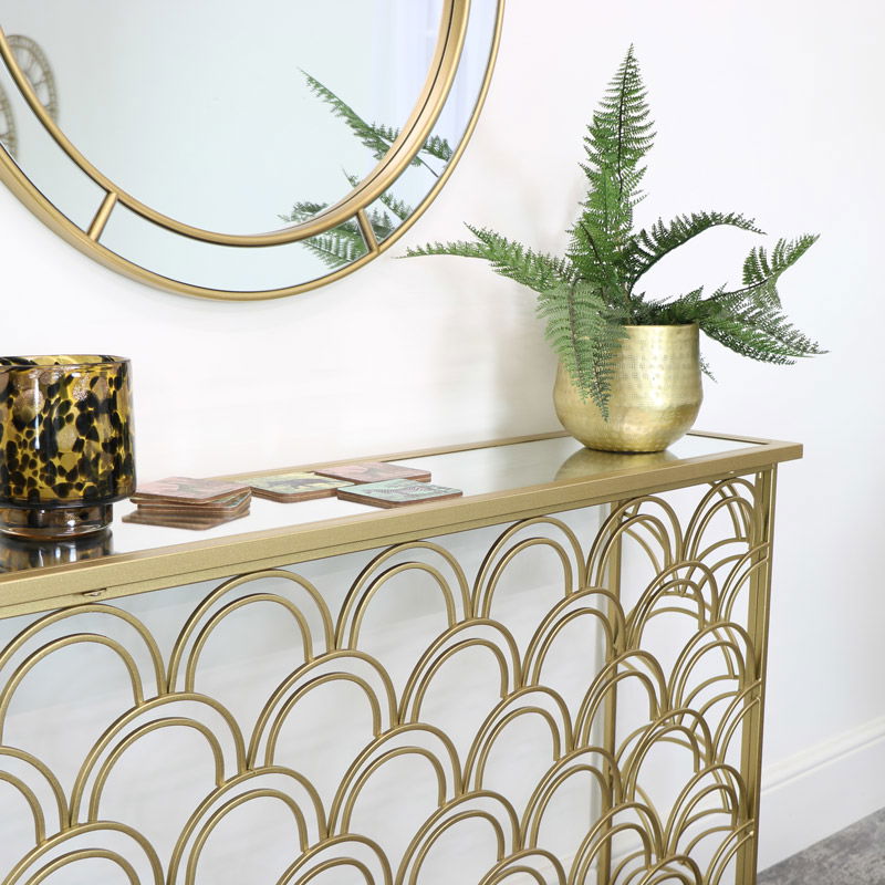 Slim Gold Mirrored Art Deco Console Table