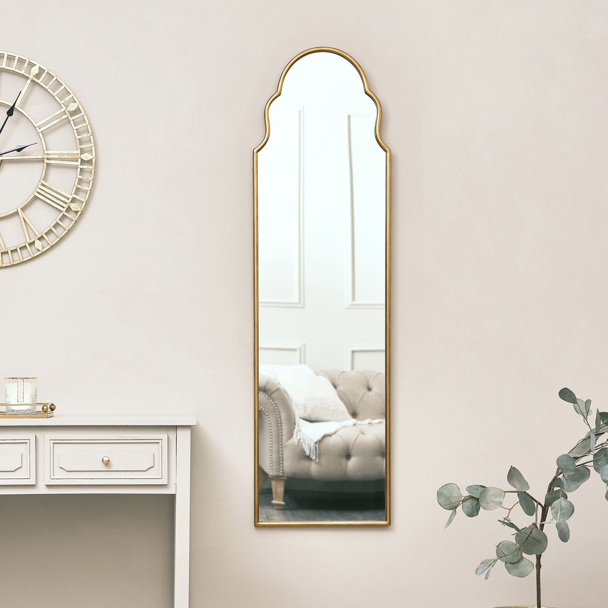 Tall Slim Gold Arch Wall Mirror 133cm x 38cm