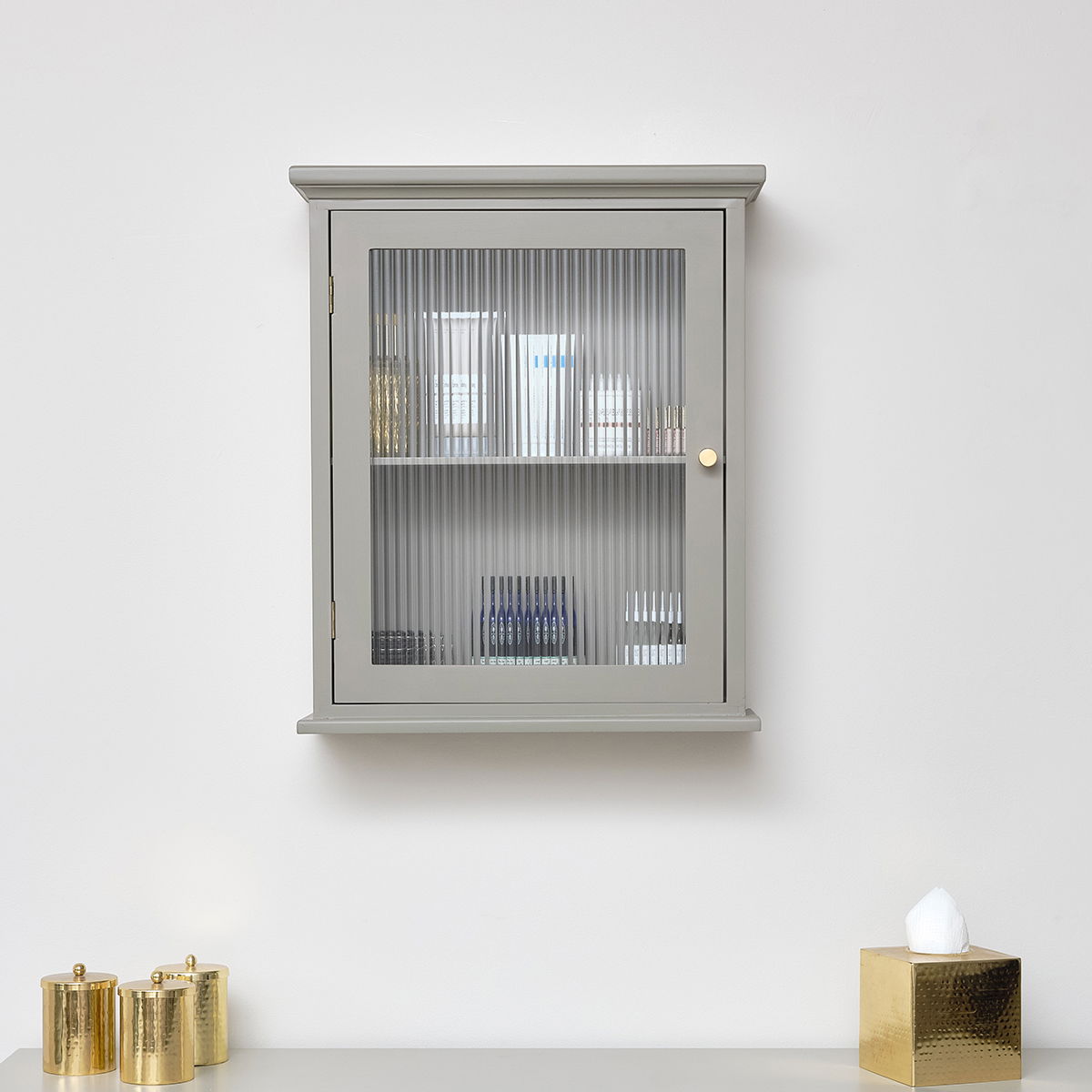 Taupe Reeded Glass Fronted Wall Cabinet | Melody Maison